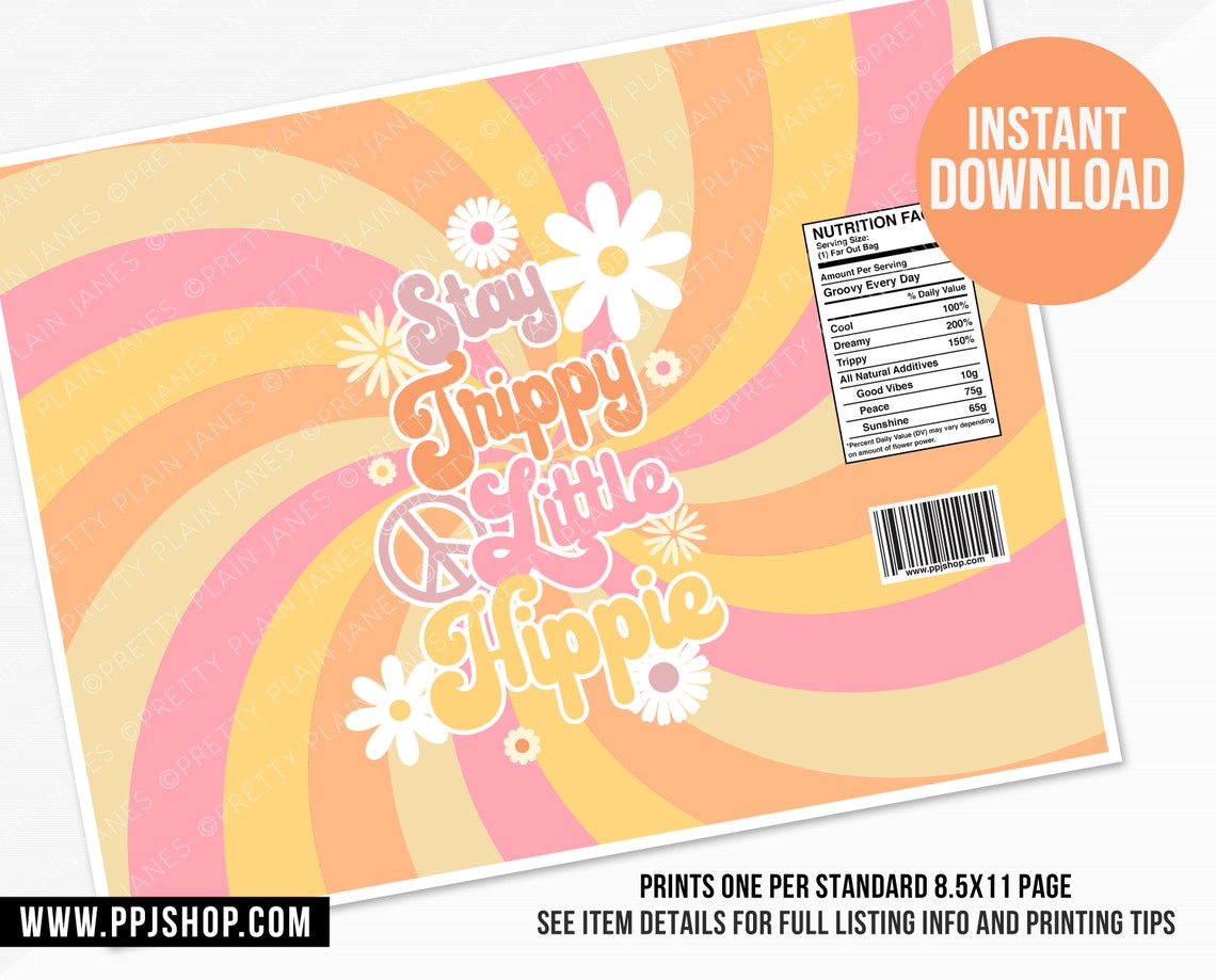 INSTANT DOWNLOAD Hippie Flower Power Chip Bag Printable - Etsy