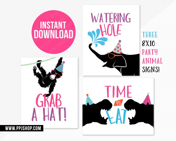INSTANT DOWNLOAD Party Animal Signs | 8X10 Wild Party Signs | Pink ...