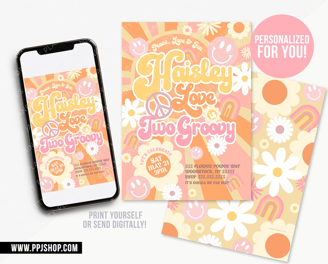 Happy Flower Power Hippie Birthday Invitation 60s Birthday - Etsy