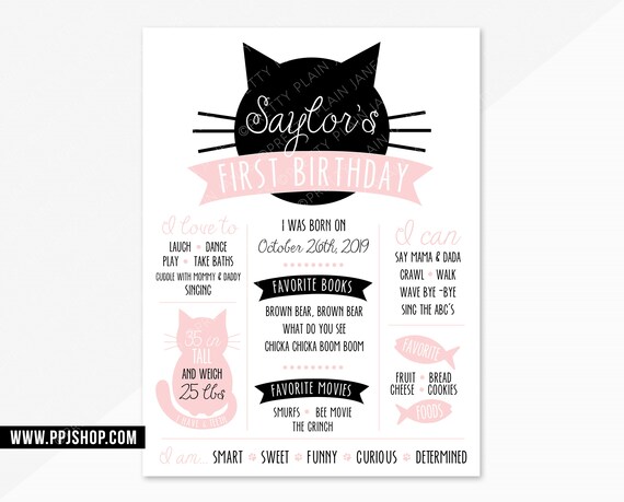 Kitty Cat Milestone Sign Printable | Cat Birthday Milestone Poster ...