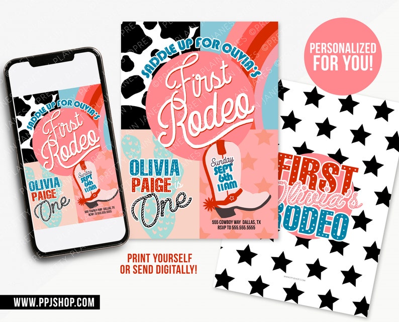 My First Rodeo Birthday Invitation Pink 1st Rodeo Invite - Etsy