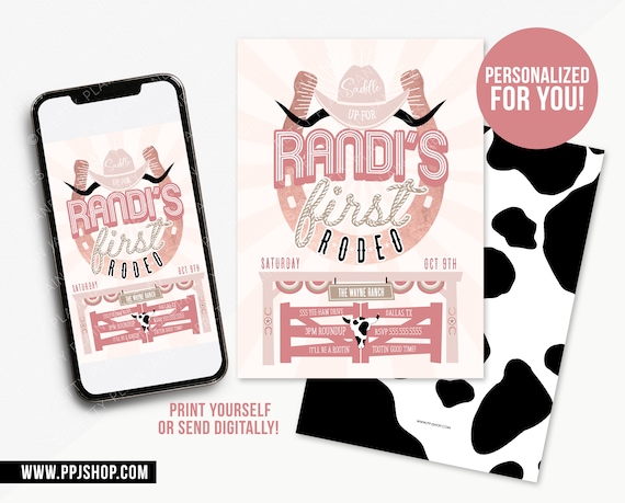 Pink My First Rodeo Birthday Invitation | 1st Rodeo Invite | Printable ...