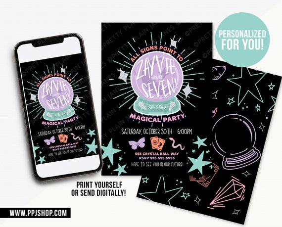 Printable Crystal Ball Birthday Invitation | Fortune Teller Birthday ...