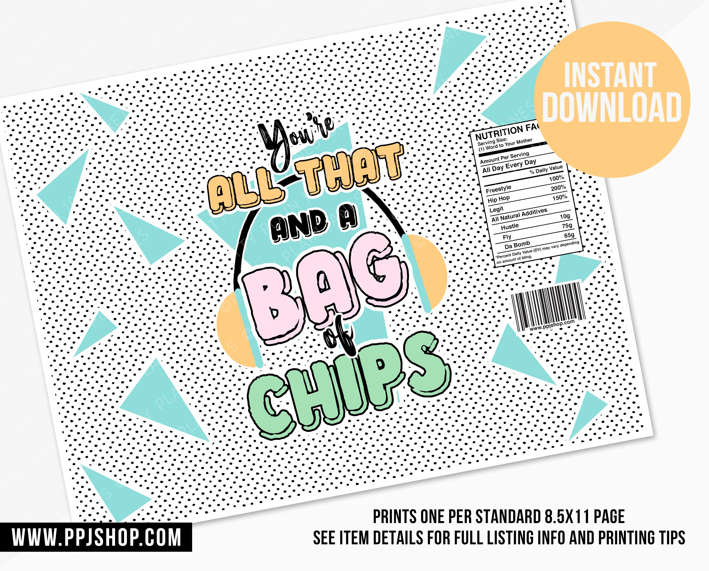 INSTANT DOWNLOAD 90s Hip Hop Chip Bag Printable All That and | Etsy