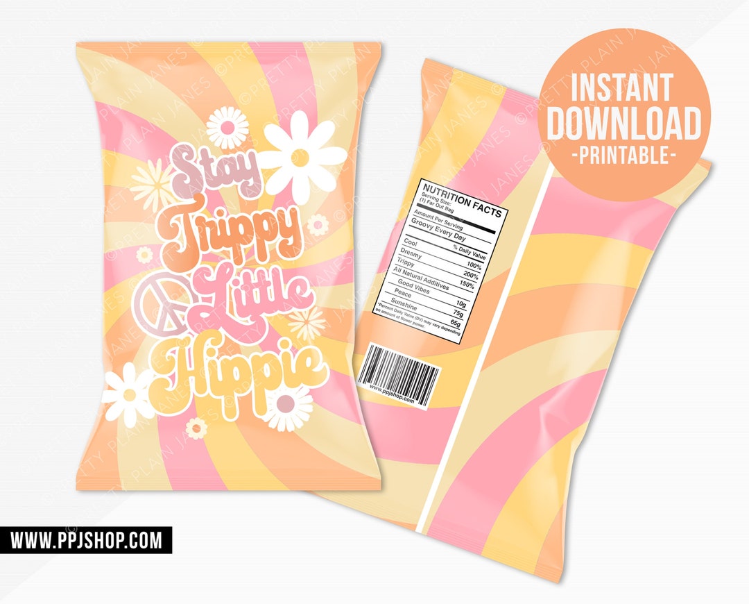 INSTANT DOWNLOAD Hippie Flower Power Chip Bag Printable Groovy Party ...