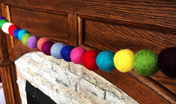 Christmas garland multi color garland felt ball garland Pom | Etsy