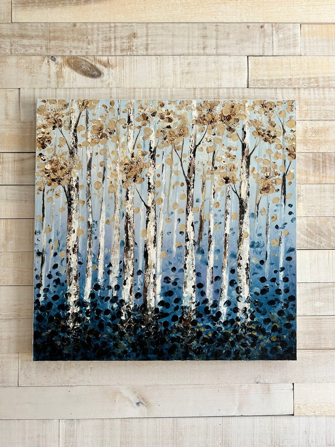 Original Oil Painting Aspen Trees Birch Trees Modern Abstract Forest ...