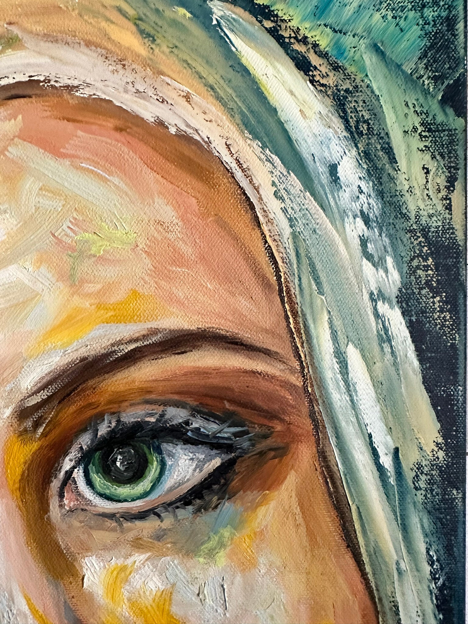 Original Oil Painting Large Portrait Blonde Woman Profile Figure ...