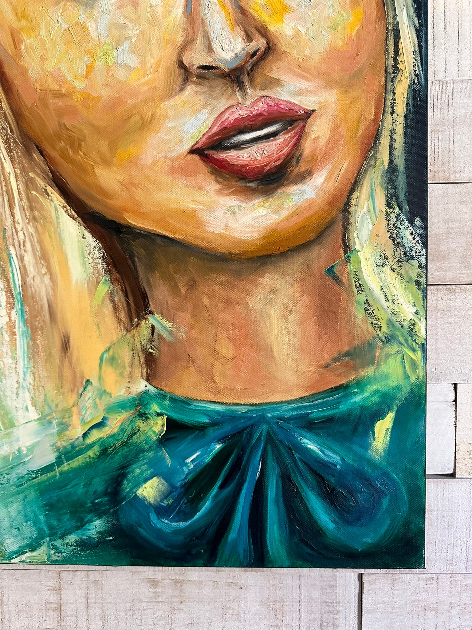 Original Oil Painting Large Portrait Blonde Woman Profile Figure ...