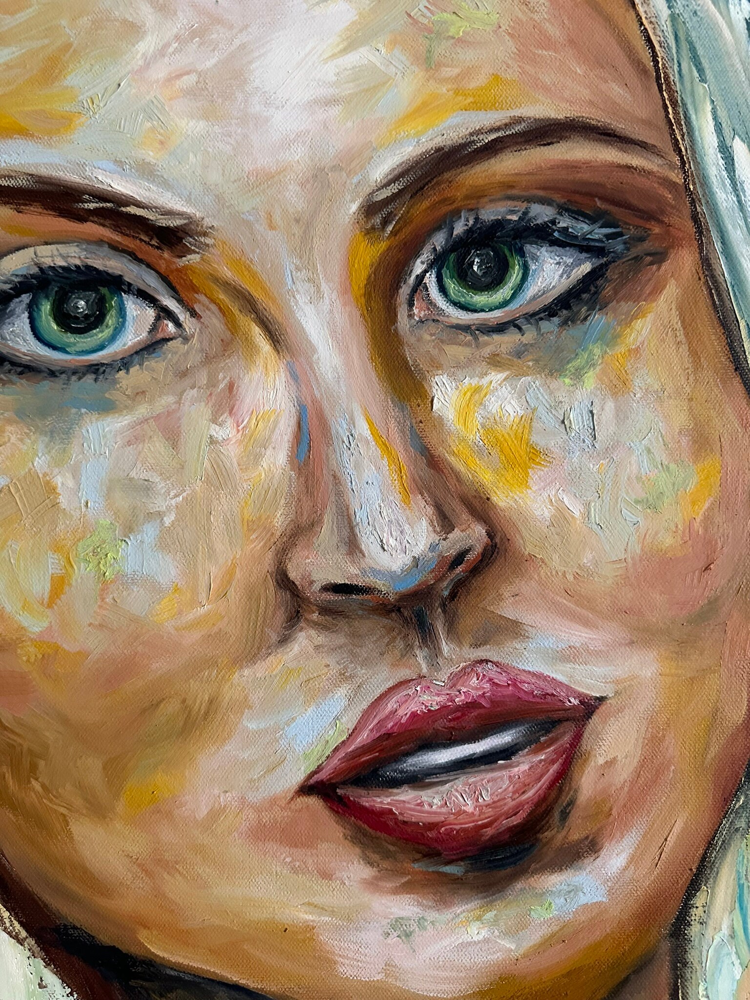 Original Oil Painting Large Portrait Blonde Woman Profile Figure ...