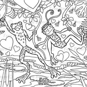 Jungle Frogs in Love Coloring Page, Instant Download Line Art by Fern ...