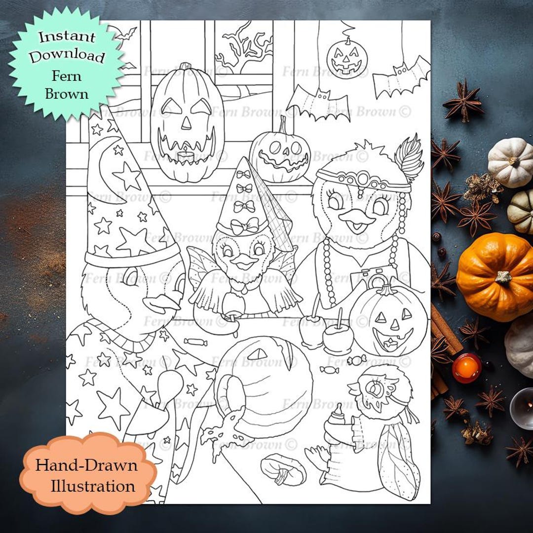 Penguin Halloween Coloring Page Instant Download Printable File Line ...