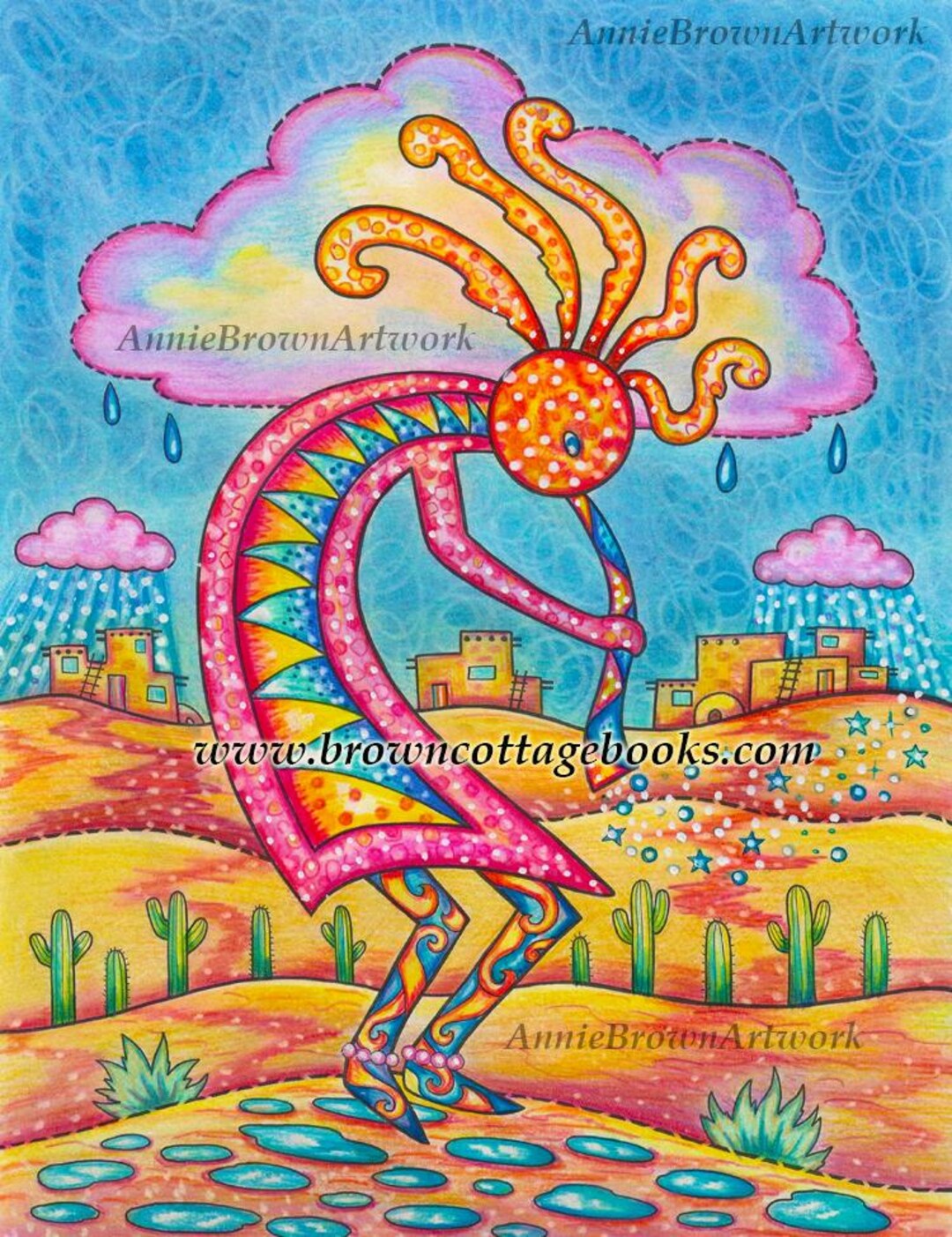 Dance of the Kokopelli Coloring Page Printable – Southwest Line Art ...