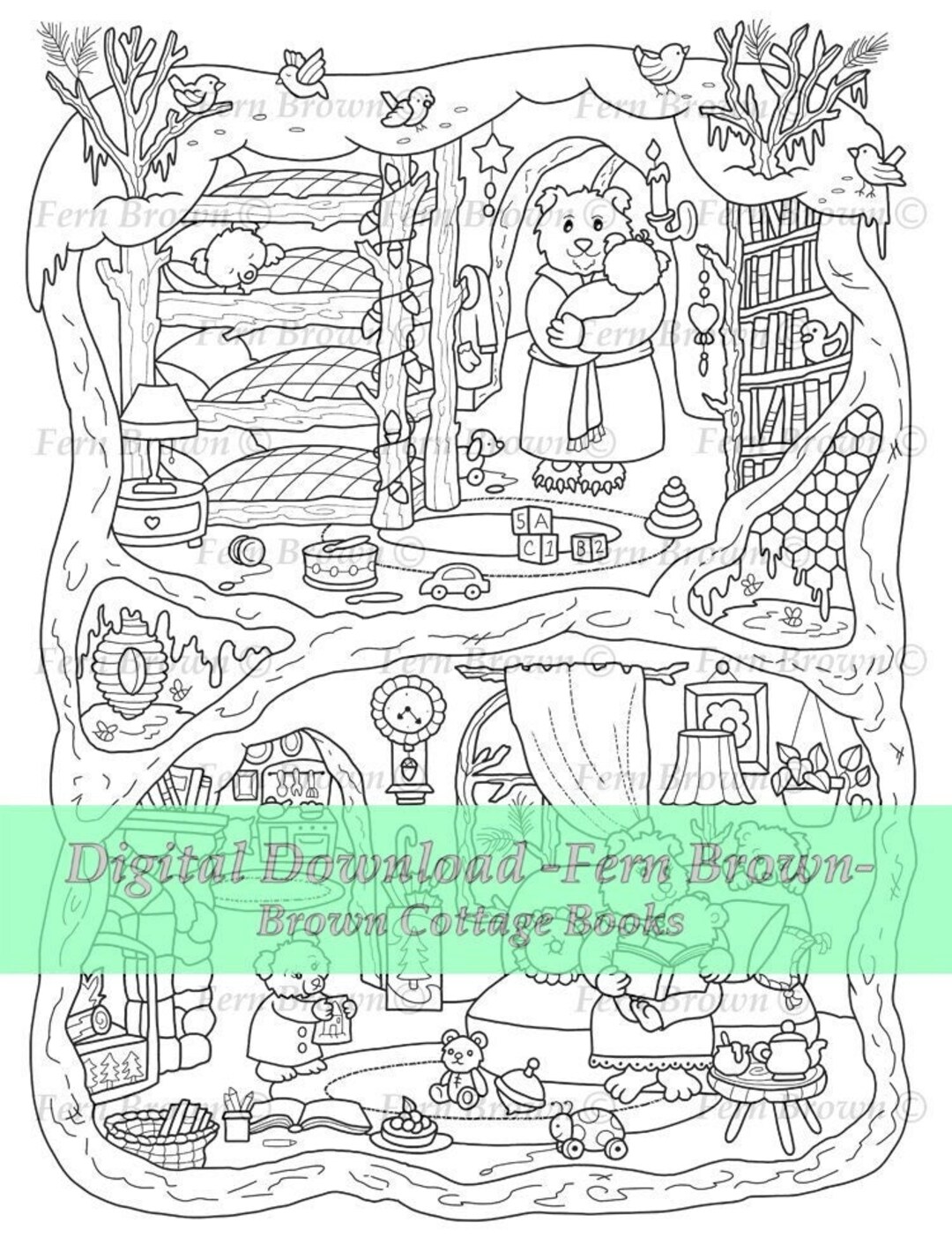 Bear Burrow Animals Coloring Page Instant Download Printable File Line ...