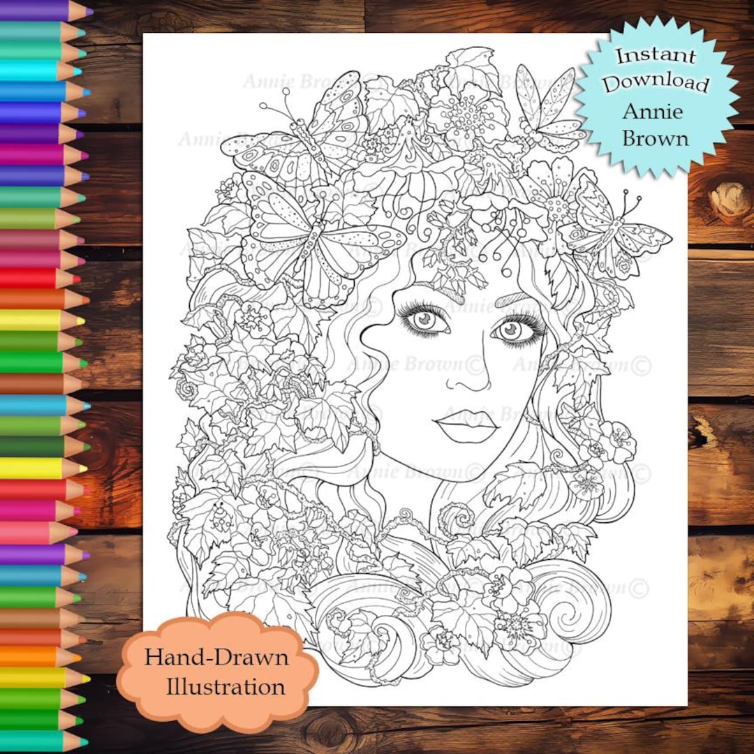 Butterfly Fairy Maiden Coloring Page, Fantasy Printable Art, Adult ...