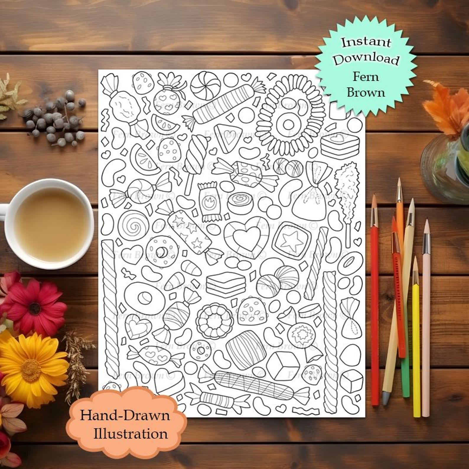 Candy Sweet Treats Coloring Page Instant Download Printable File Line ...