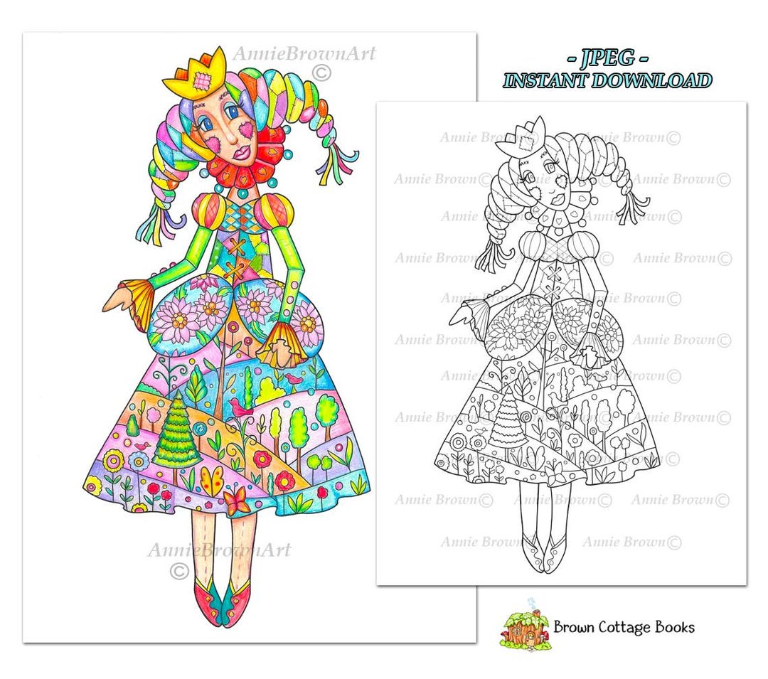 Queen Rag Doll Coloring Page, Printable Hand-drawn Whimsical Art by ...