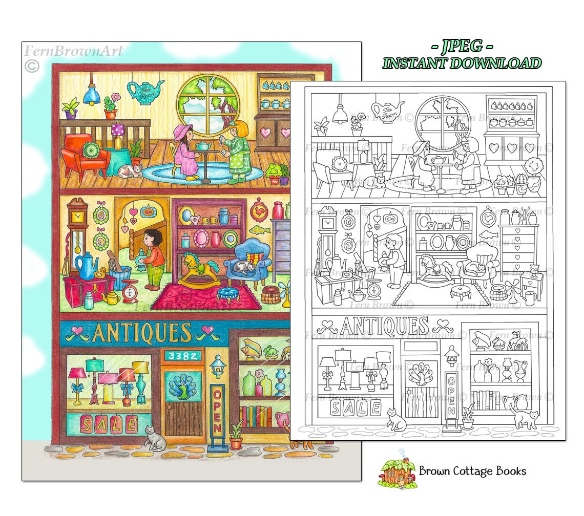 Doll House Coloring Page Thrift Shopping Coloring Instant - Etsy
