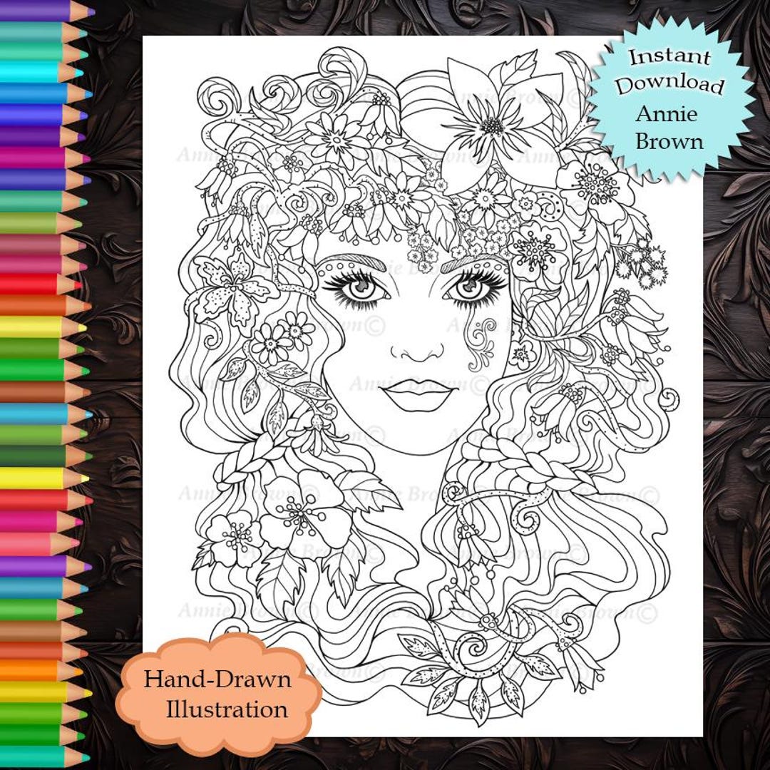 Tattoo Fairy Maiden Coloring Page Instant Download Printable File Line ...