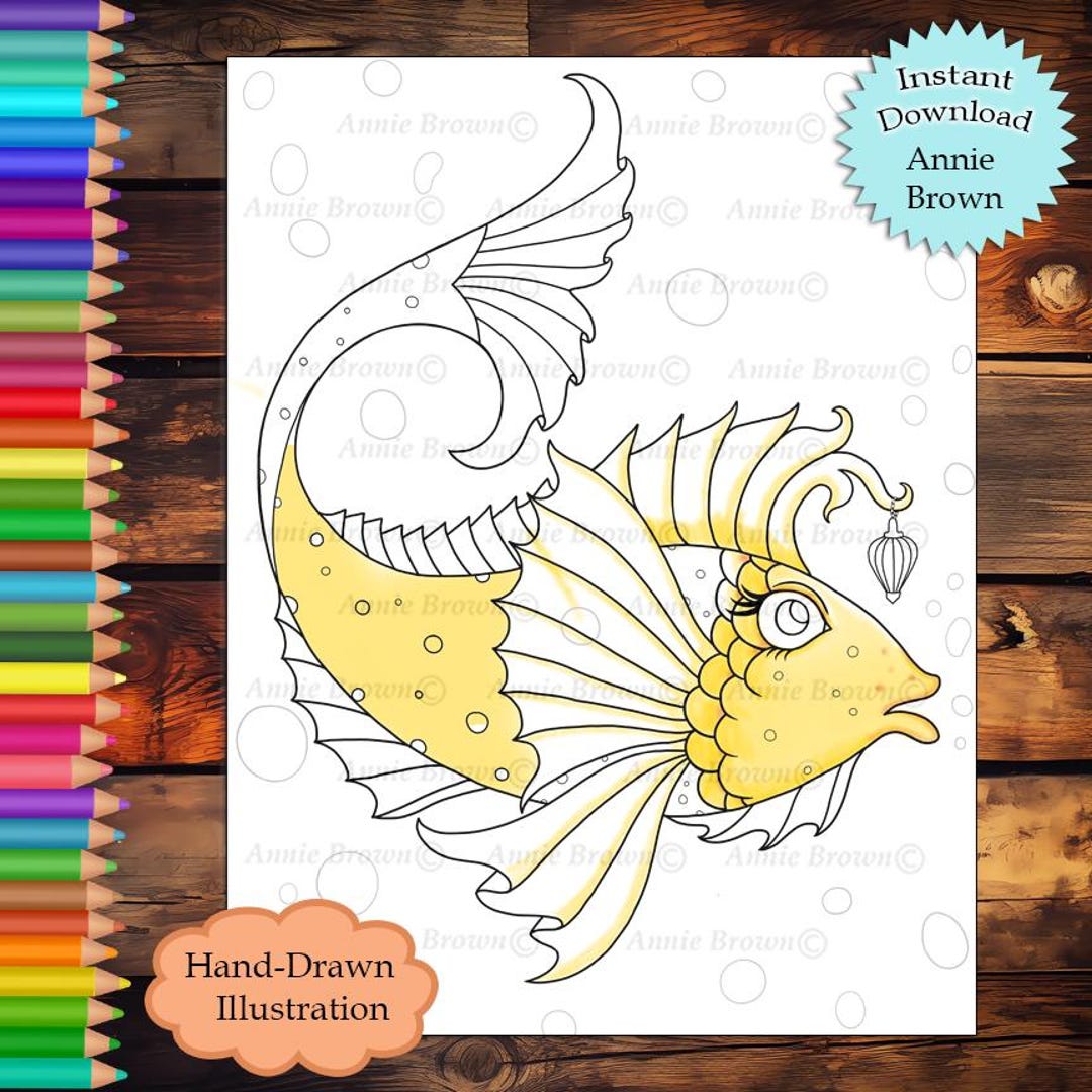 Fish Cutie Animals Coloring Page Instant Download Printable File (JPEG ...