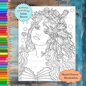 Starfish Mermaid Coloring Page Instant Download Printable File Line Art ...