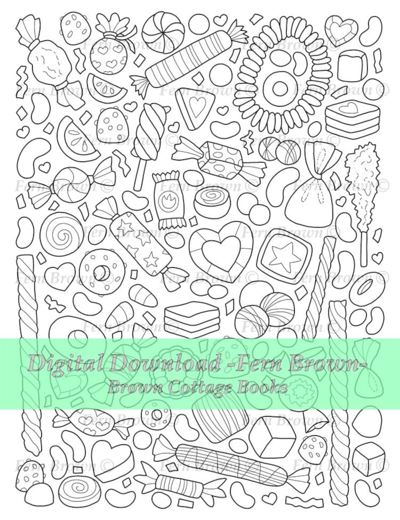 Candy Sweet Treats Coloring Page, Hand Drawn Dessert Line Art, by Fern ...