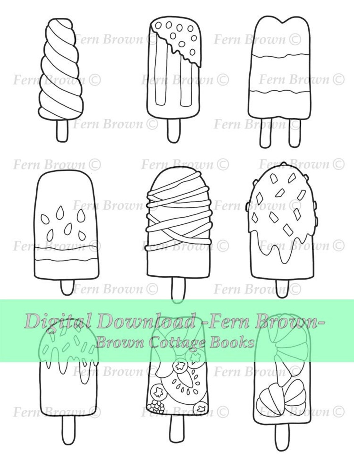 Popsicles Coloring Page, Instant Download Line Art Dessert Food by Fern ...