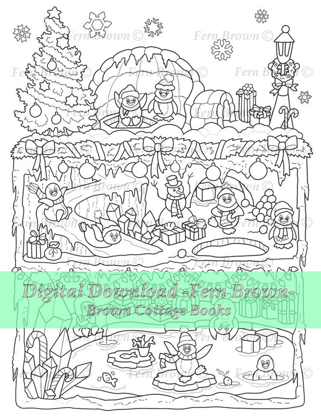 Christmas Coloring Page Line Art Animal Homes Printable - Etsy