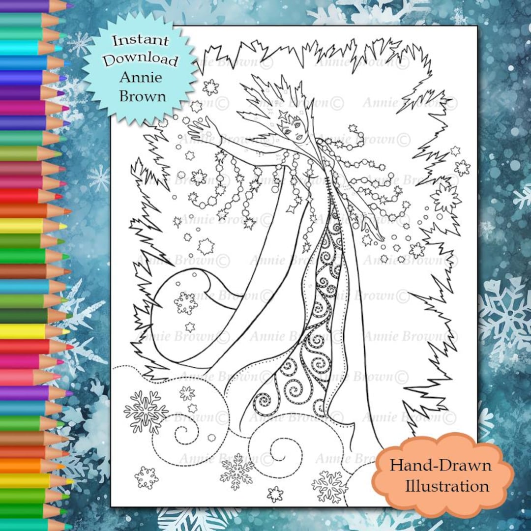 Ice Princess Maiden Coloring Page Fantasy Art Printable Download Line ...