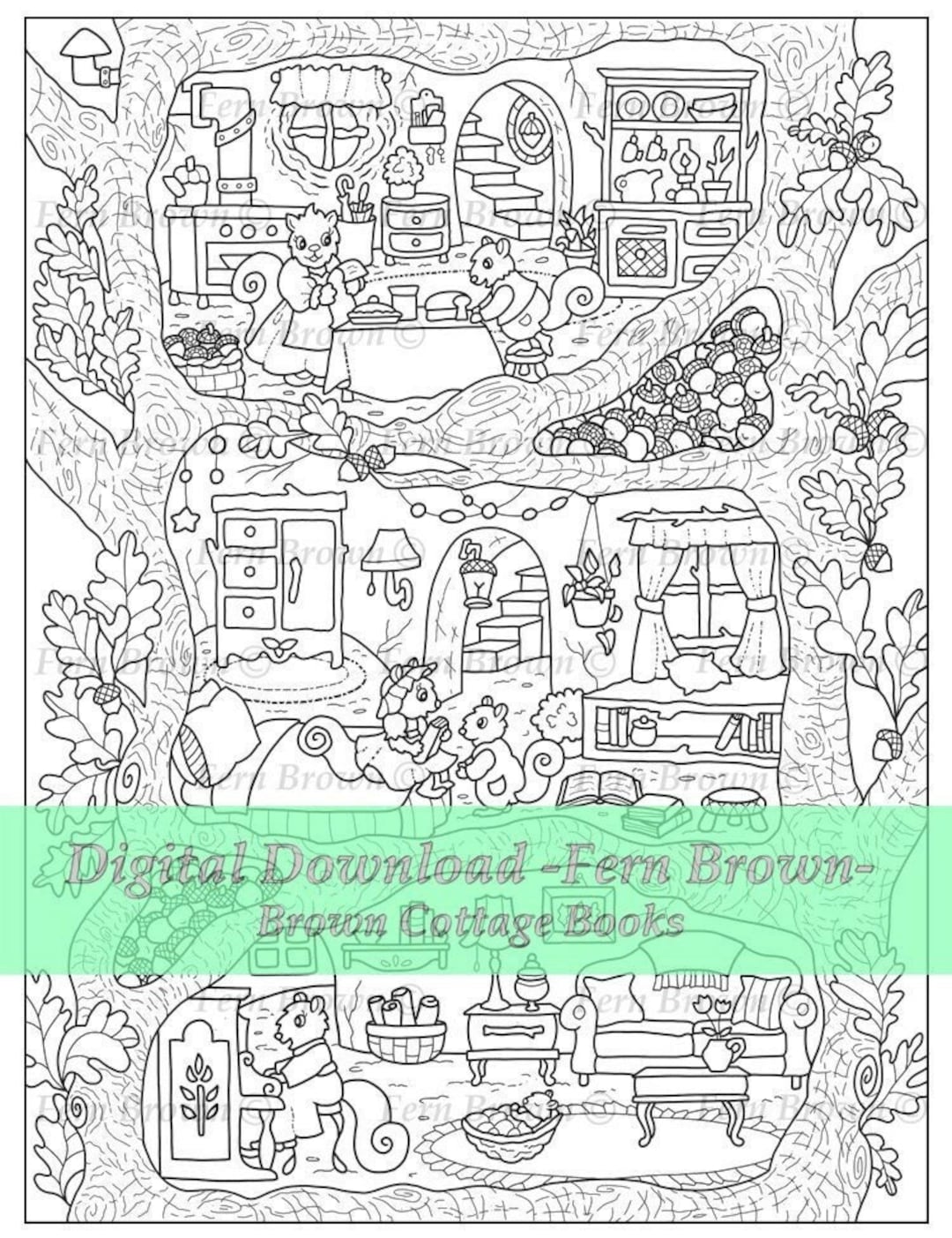 Squirrel Burrow Coloring Page Instant Download Printable File Line Art ...