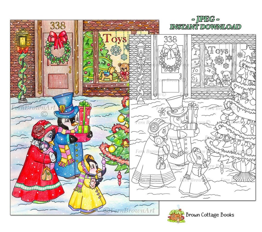 Penguin Christmas Coloring Page Instant Download Printable Line Art ...