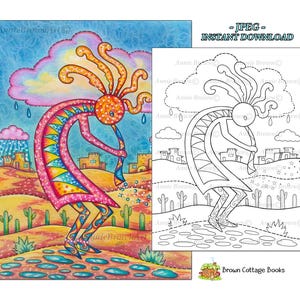 Dance of the Kokopelli Coloring Page, Printable Southwest Line Art by ...