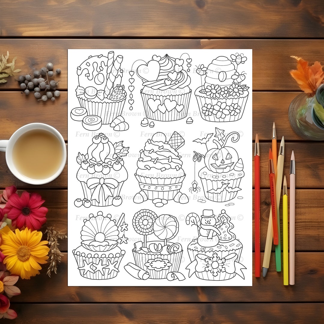 Adult Coloring Page, Dessert, Sweet Treats, Food, Line Art, Printable ...