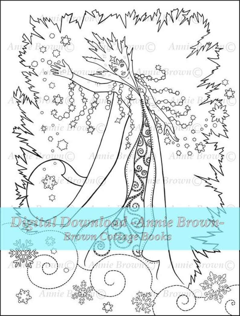 Ice Princess Coloring Page, Winter Fantasy Printable, Line Art Digital ...