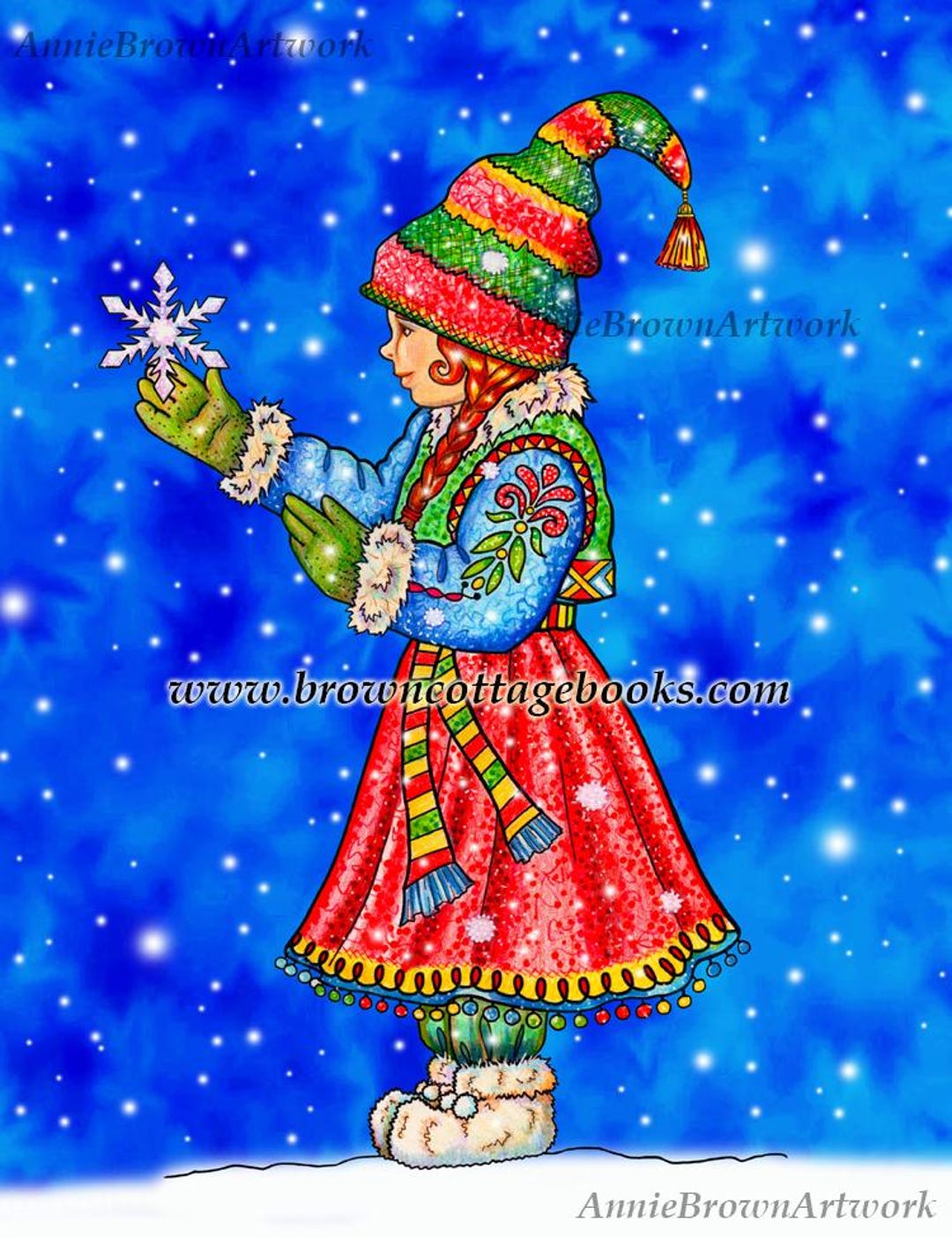 Winter Snow Girl Coloring Page Fantasy Art Printable Download Line Art ...