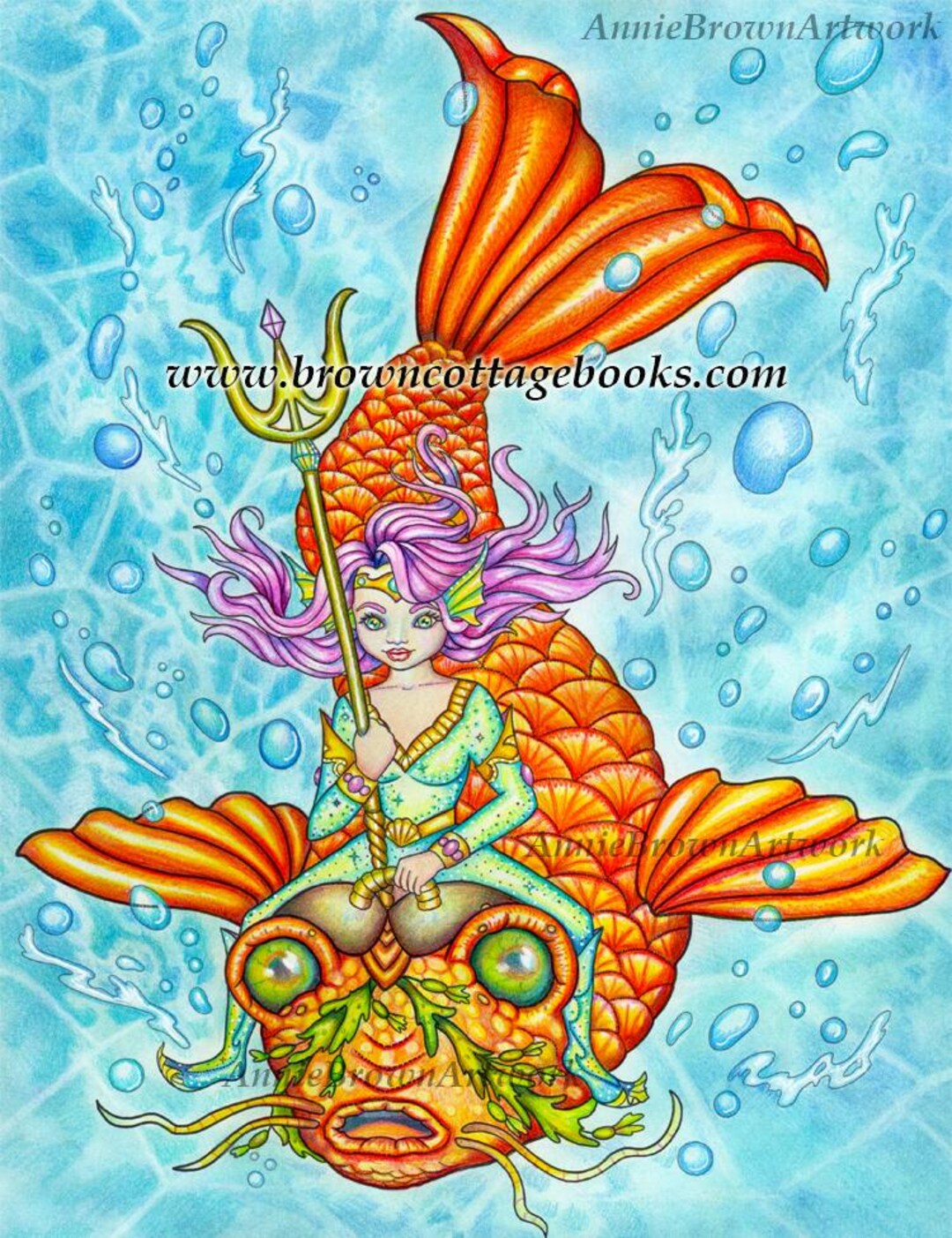 Goldfish Mermaid Rider Coloring Page Instant Download Printable File ...