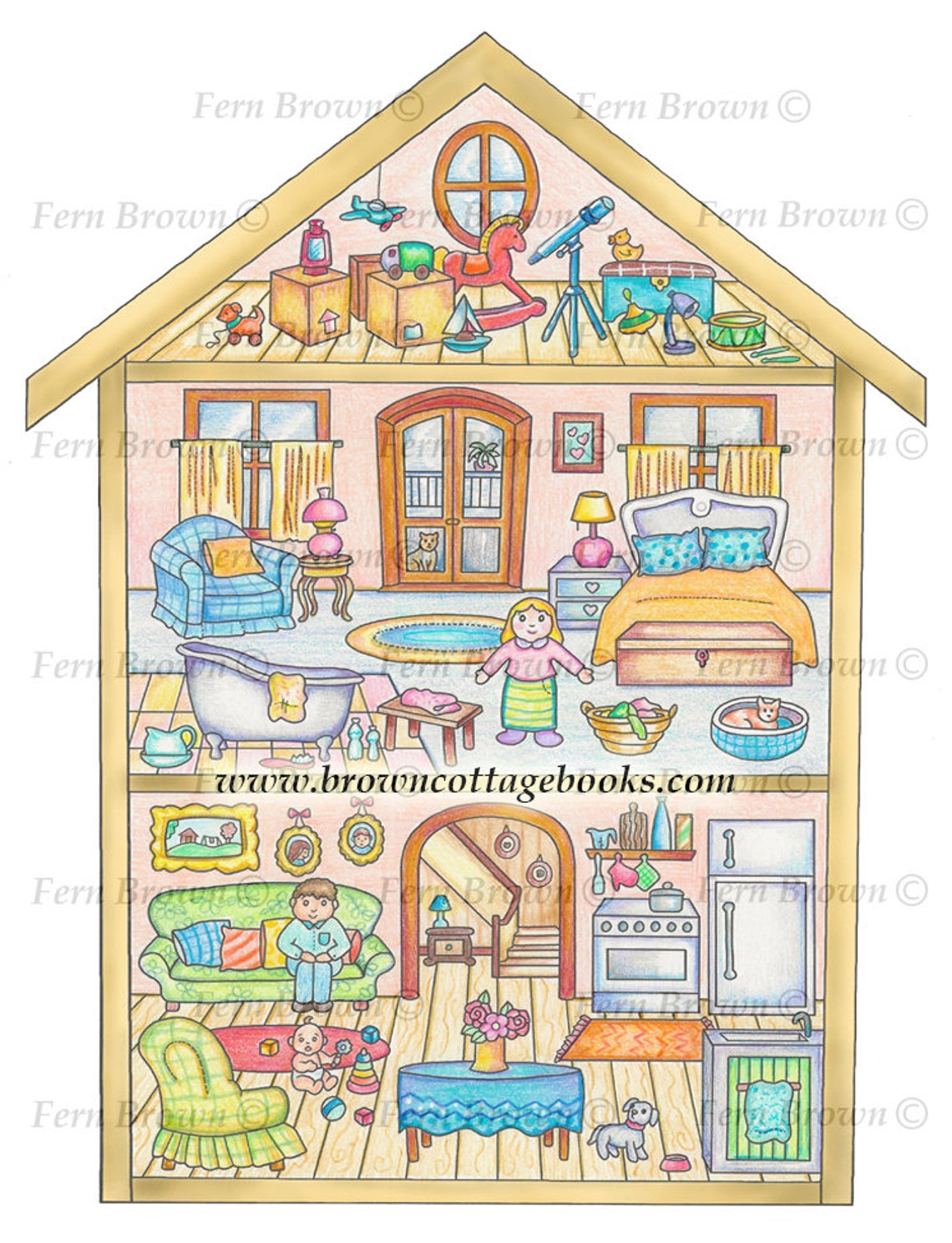 Doll House Coloring Page Family Cozy Home Coloring Instant - Etsy