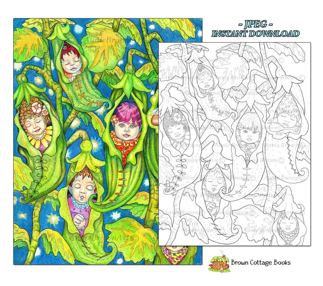Peapod Pixies Fairy Babies Coloring Page, Printable Hand-drawn Fantasy ...