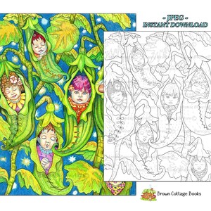 Peapod Pixies Fairy Babies Coloring Page, Printable Hand-drawn Fantasy ...
