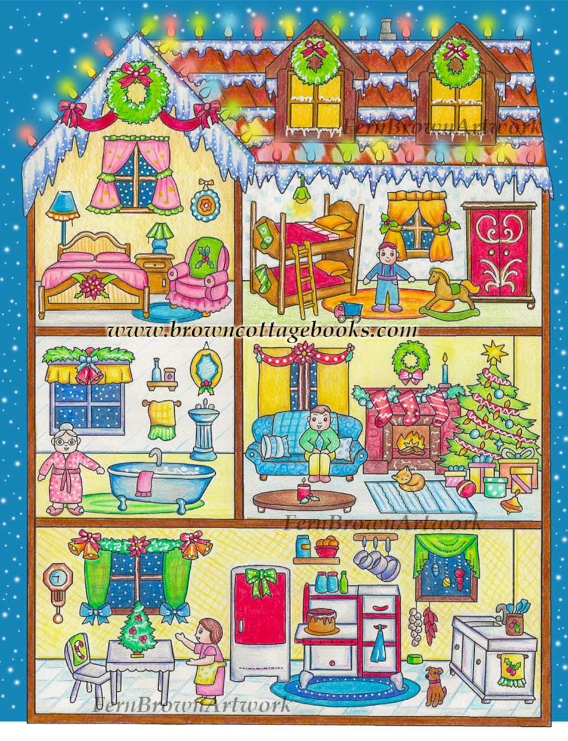 Dollhouse Coloring Page, Dolls, Furniture, Instant Download, Line Art ...