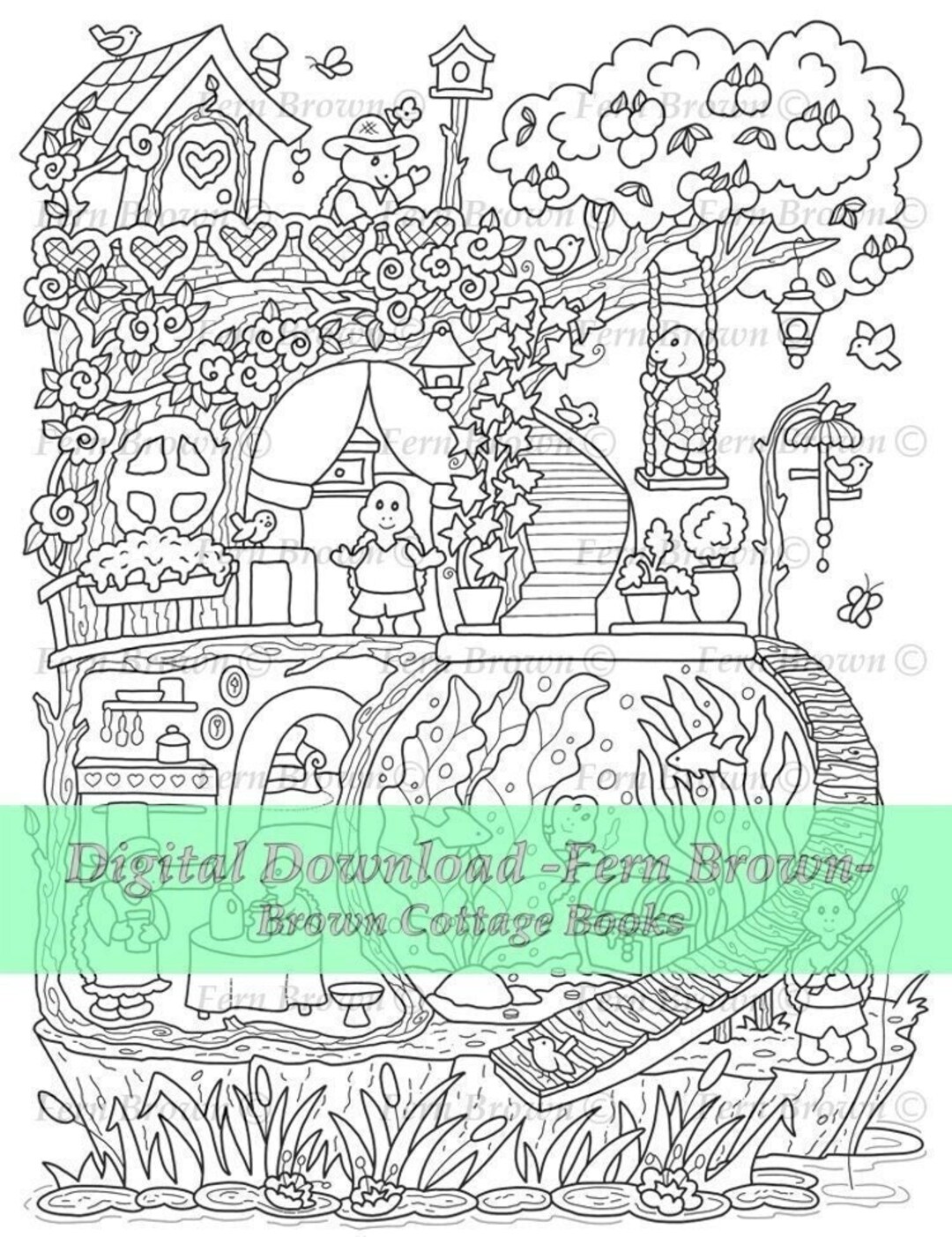 Turtle Home Animals Coloring Page Instant Download Printable File Line ...