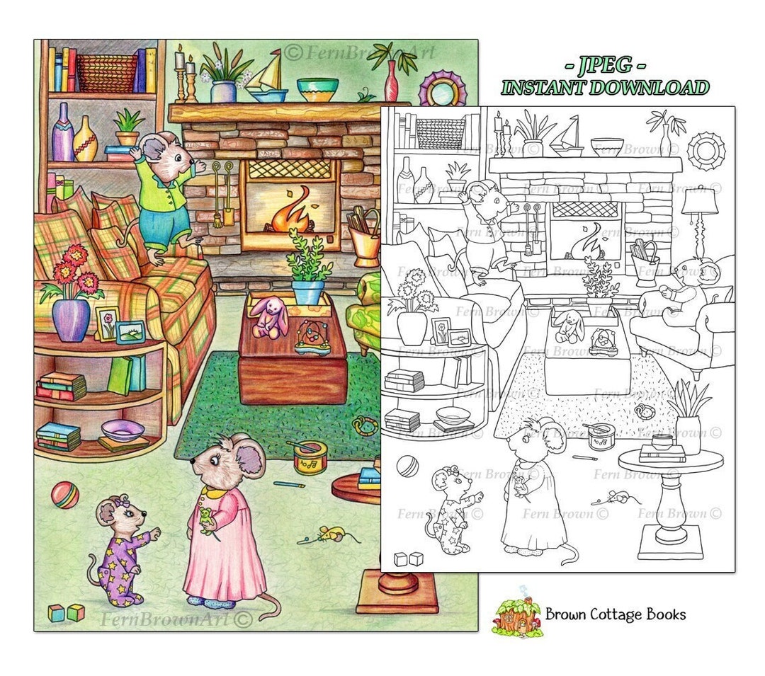 Mouse Living Room Coloring Page, Instant Download Line Art by Fern ...