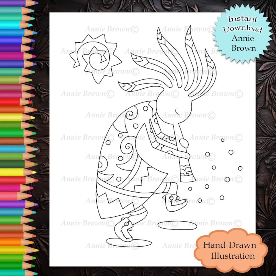 Kokopelli Dance Coloring Page Instant Download Printable File Line Art ...