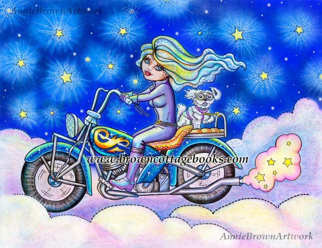 Motorcycle Girl Cutie Coloring Page Instant Download Printable File ...