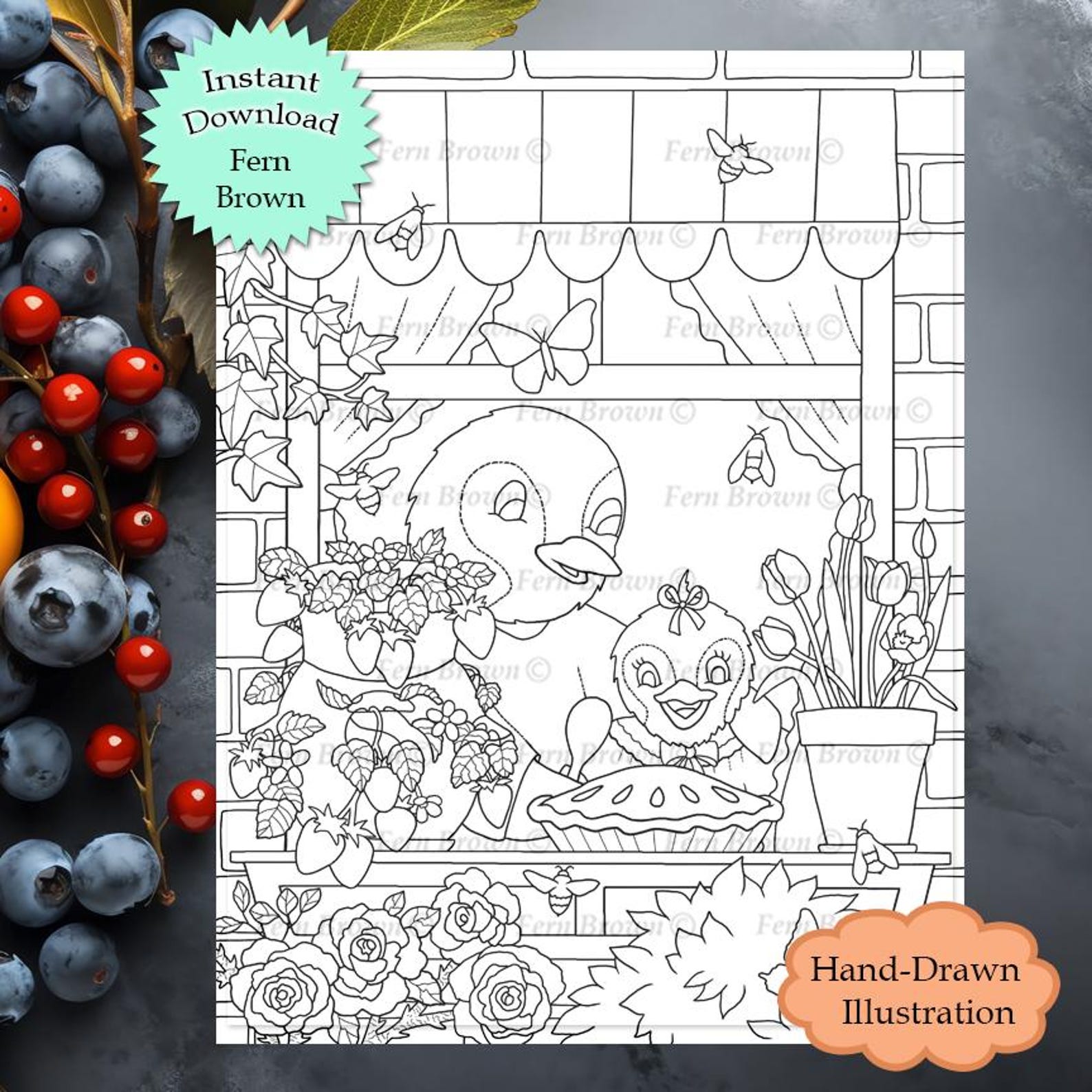 Penguin Snack Time Coloring Page, Printable Hand-drawn Animal Art by ...