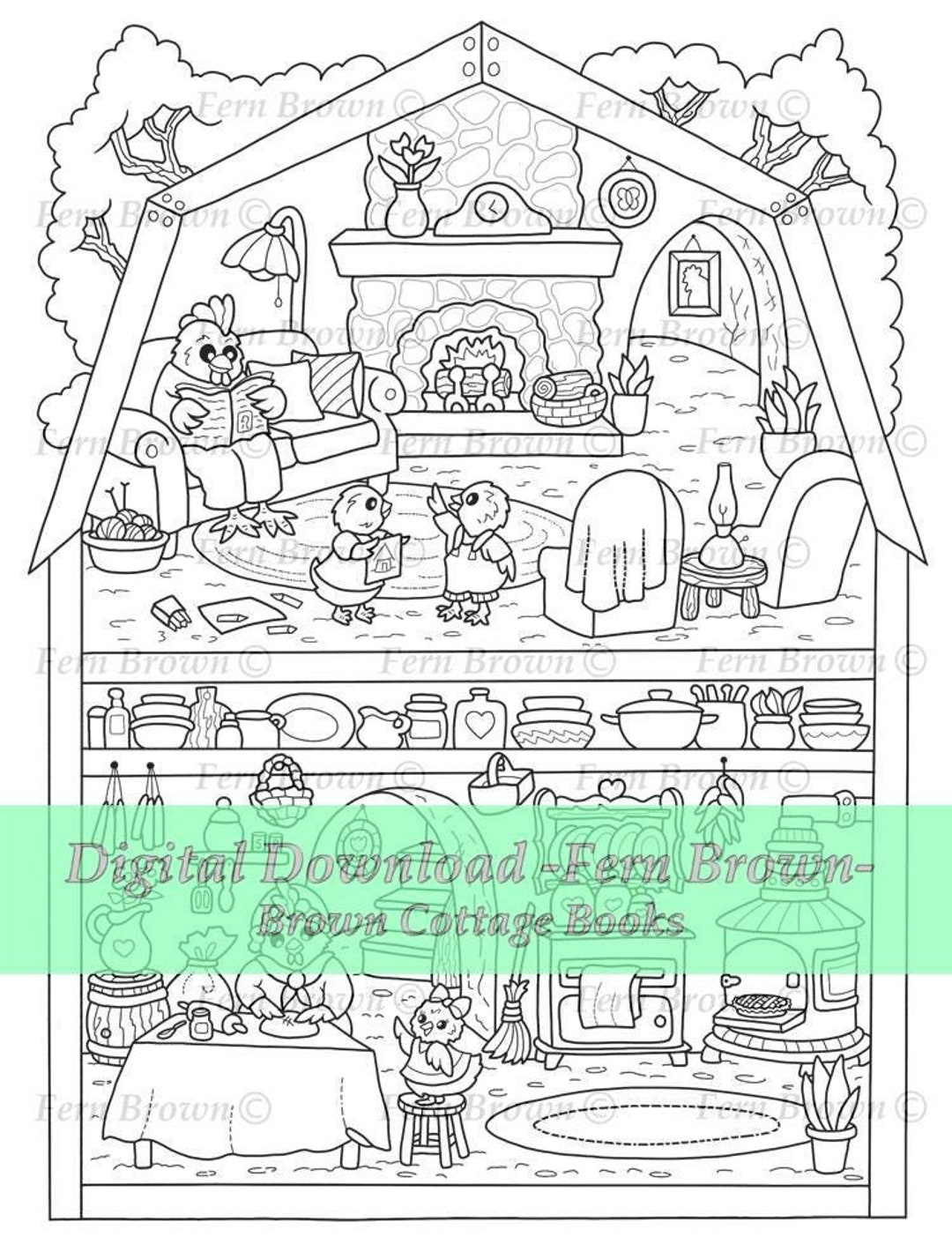 Chicken Coop Animals Coloring Page Instant Download Printable File Line ...