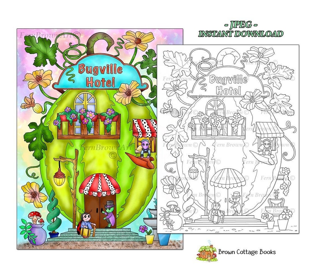 Bug Watermelon Hotel Coloring Page Instant Download Printable File Line ...