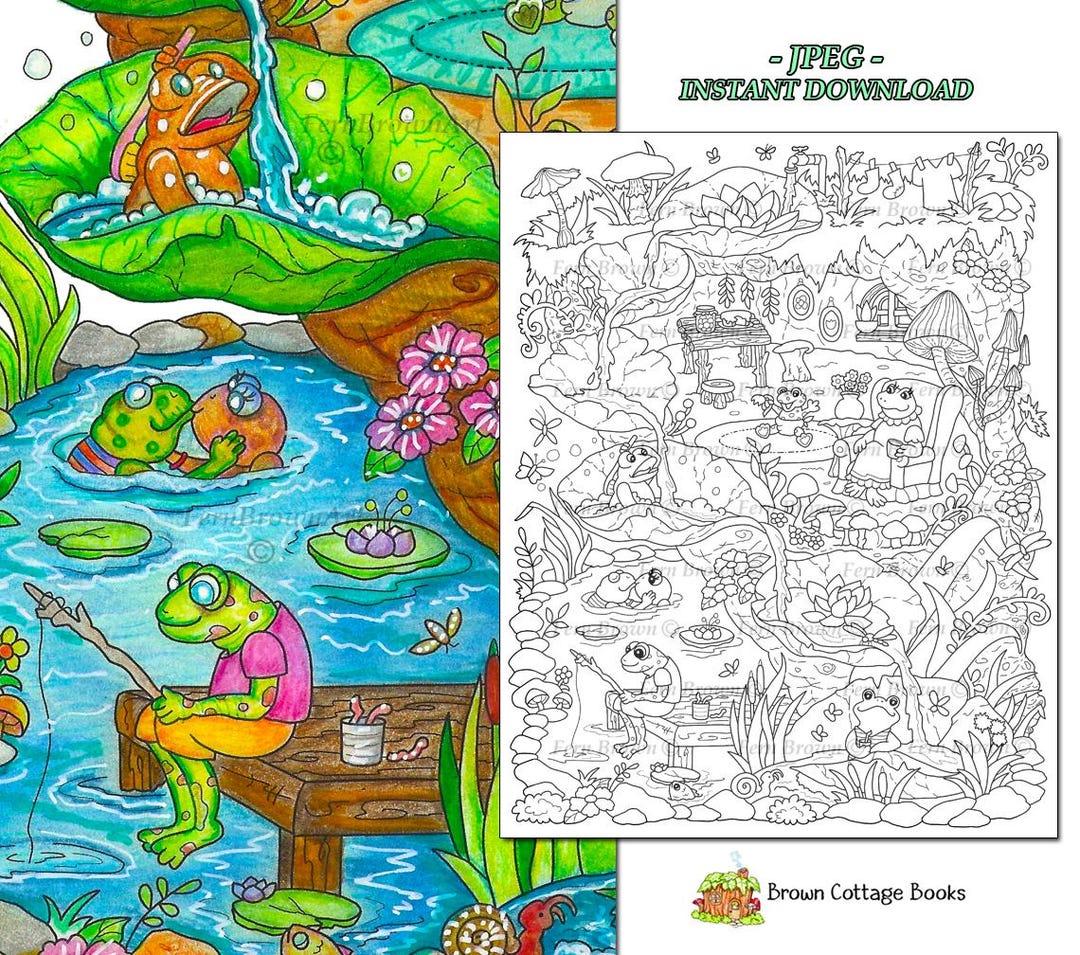 Frog Burrow Coloring Page, Animal Line Art Instant Download by Fern ...