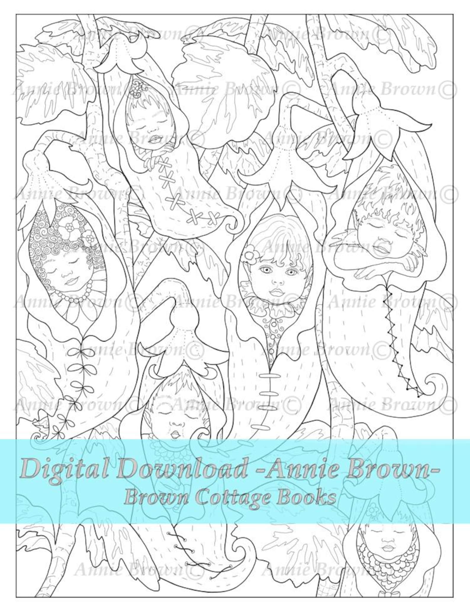 Peapod Pixies Fairy Babies Coloring Page, Printable Hand-drawn Fantasy ...