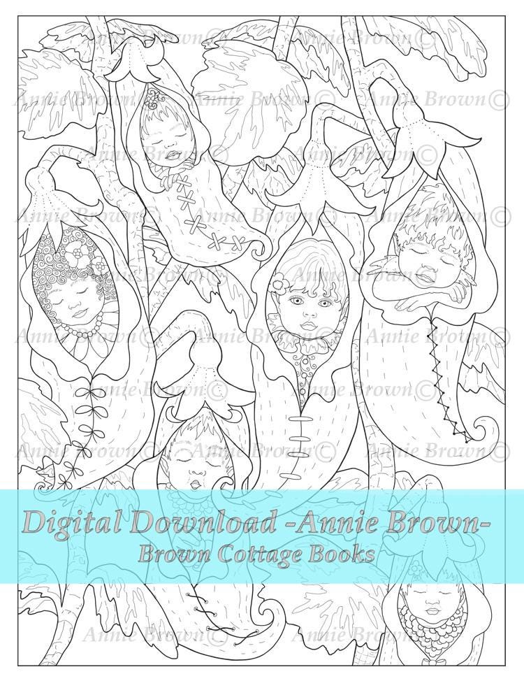 Peapod Pixies Fairy Babies Coloring Page, Printable Hand-drawn Fantasy ...